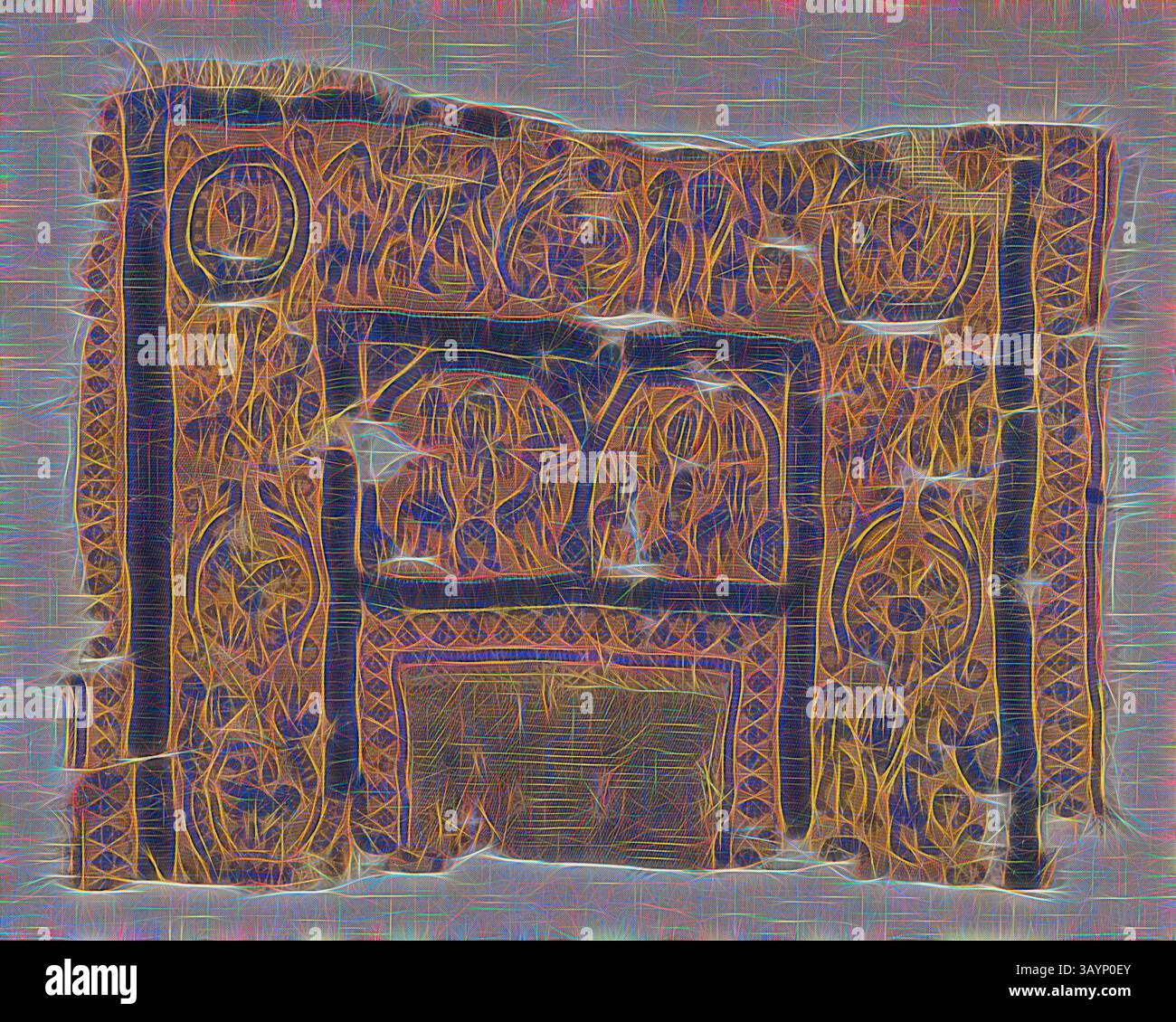 An intricately designed tapestry featuring elaborate patterns and ...