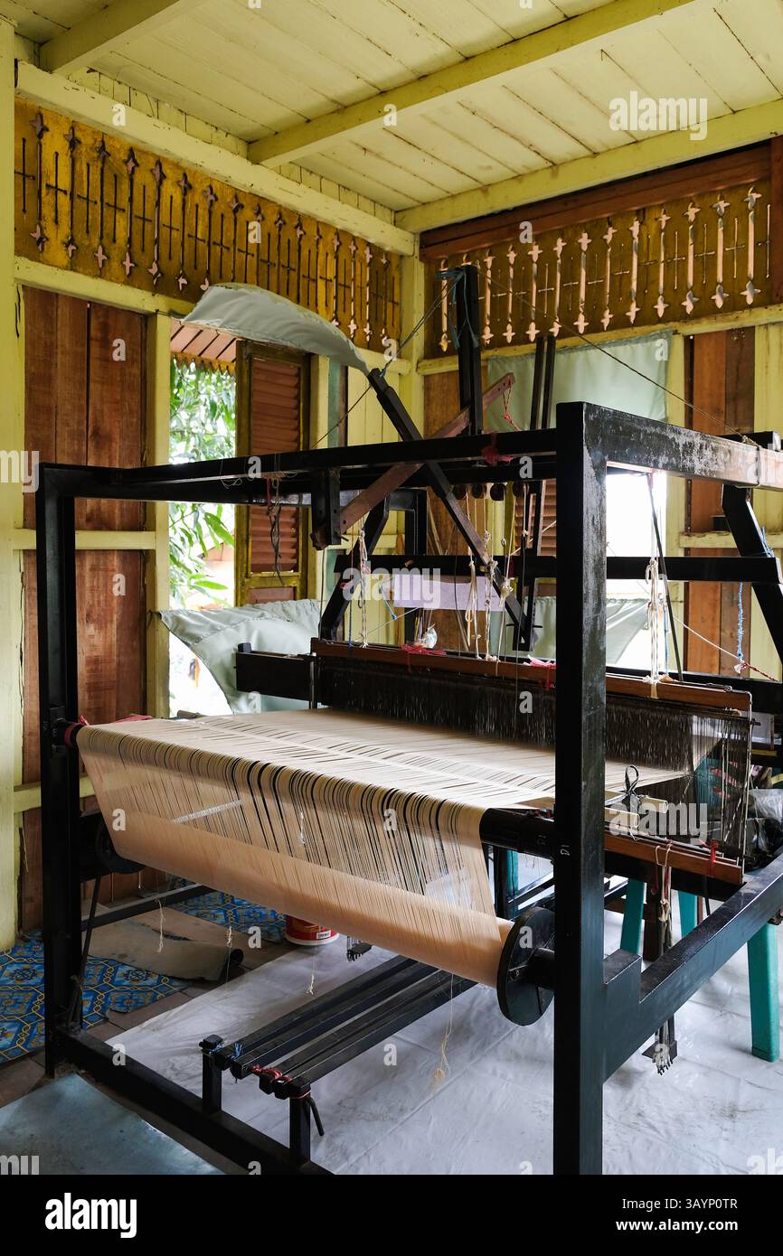 An old manual machine for weaving Riau Malay songket in Kampung Bandar ...