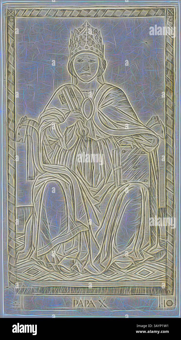 A regal figure is depicted seated on a throne, wearing a crown and ...