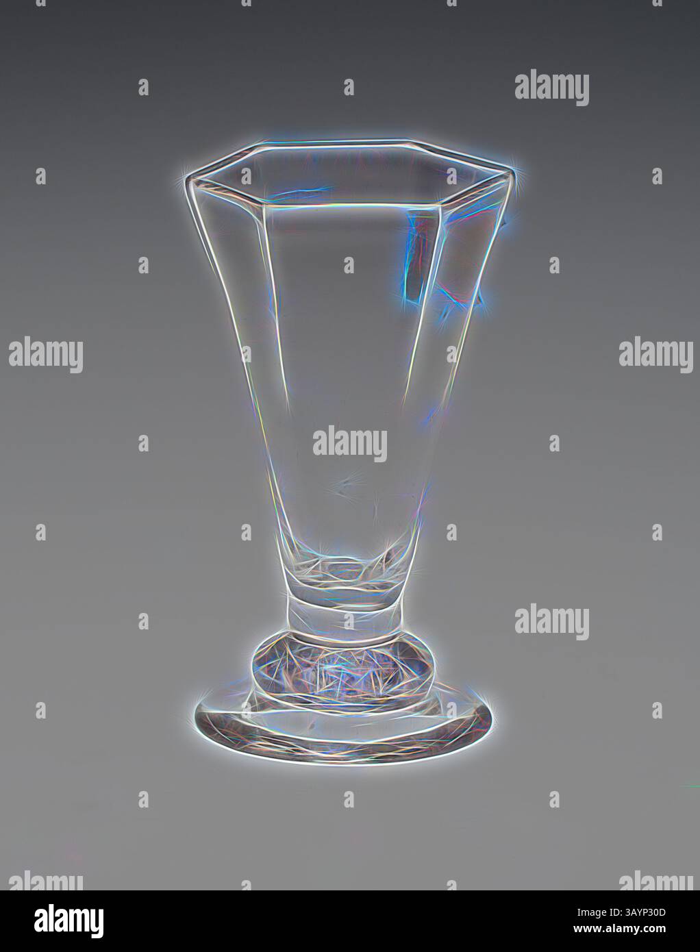 A faceted glass with an elegant shape, featuring a wide base and a ...