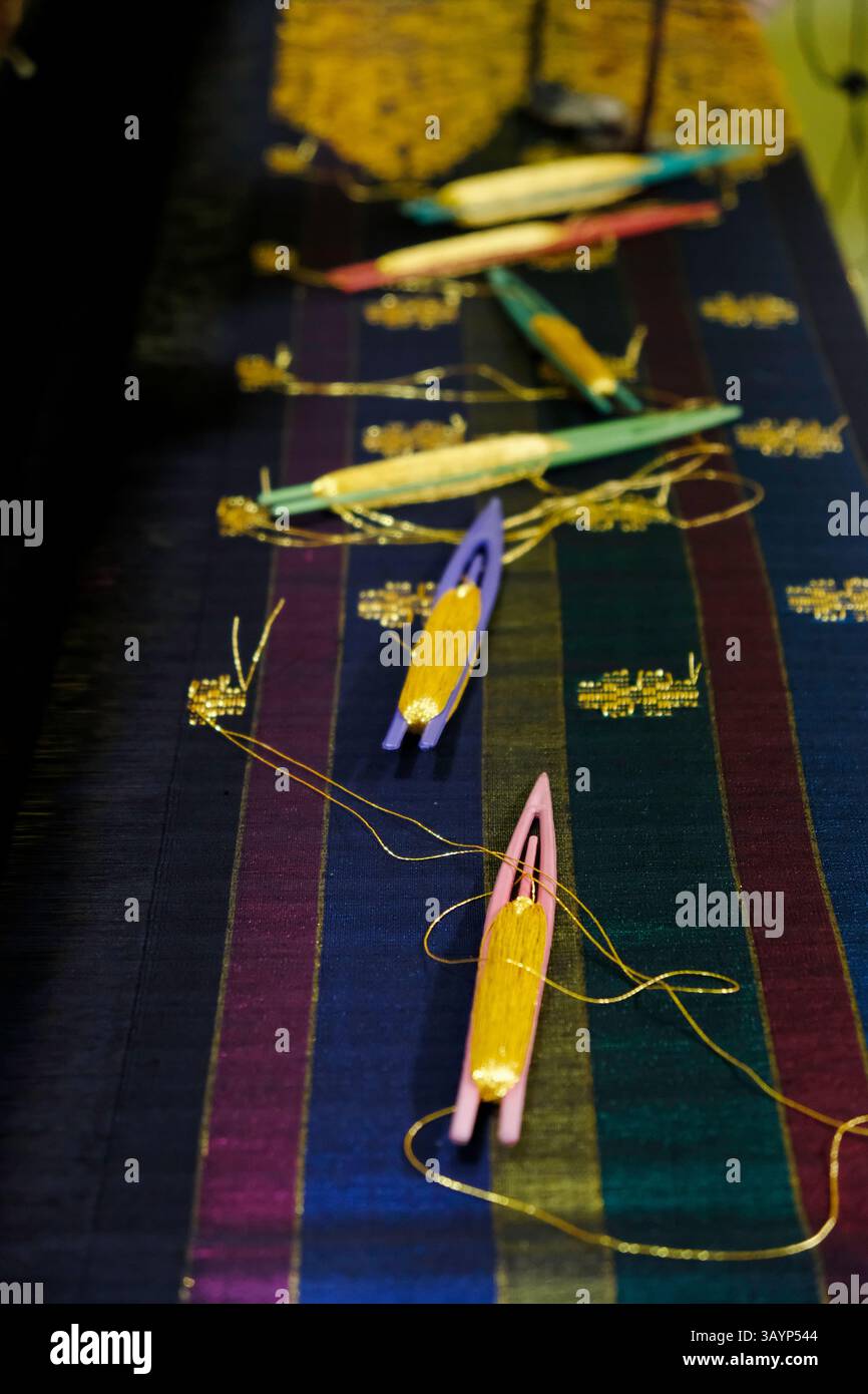 Close-up of thread for weaving a traditional Riau Malay songket Stock ...