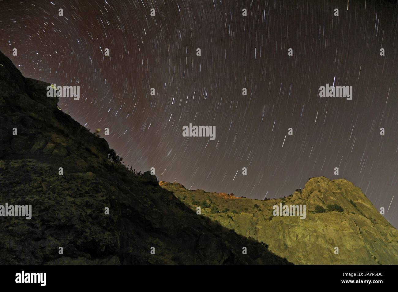 Night sky with star tracks in the mountains Stock Photo - Alamy
