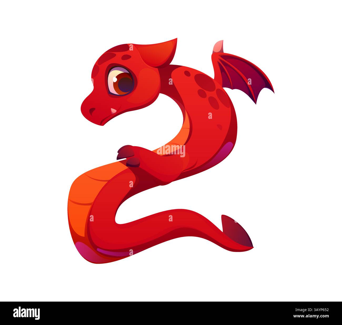 Asian red dragon character font digit 2 two. Fantasy reptile personage ...
