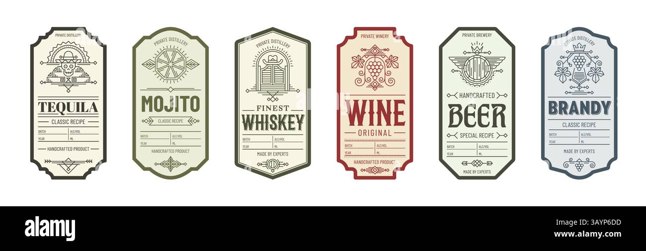 Alcohol label templates. Vector set of vintage alcohol labels for ...