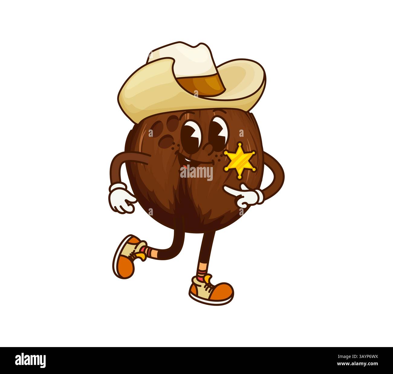 Cartoon coconut cowboy sheriff character. Vector funny coco nut ranger ...