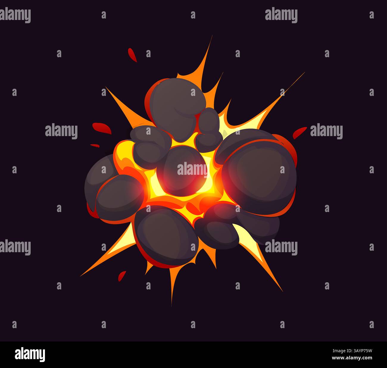 Cartoon boom cloud, bomb explosion blast effect, comic fire and smoke ...