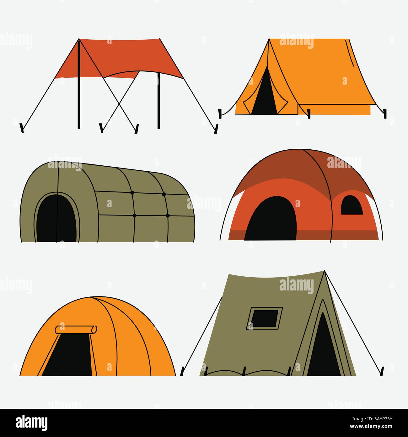 various tent types including dome tent, tunnel tent, A-frame tent ...