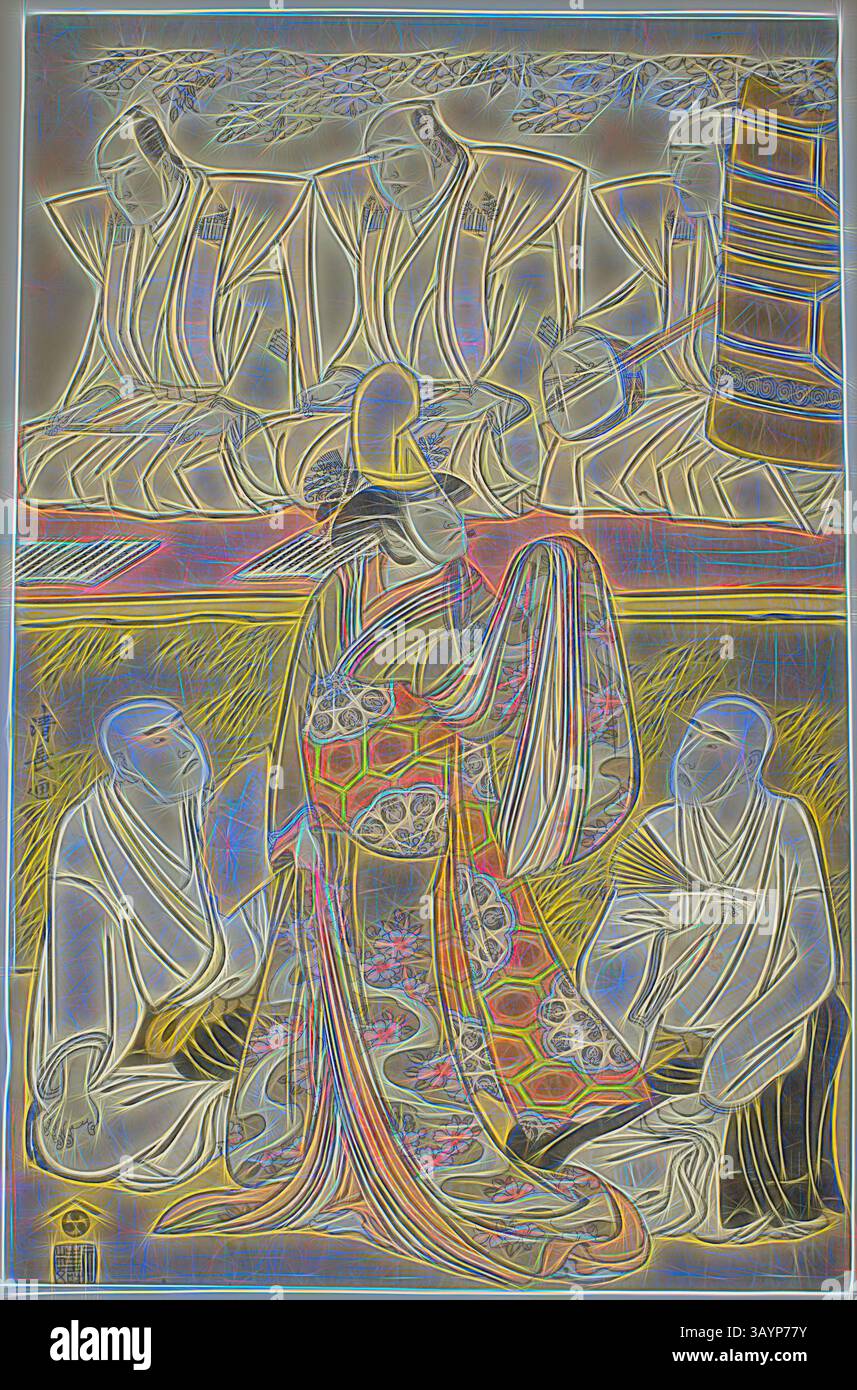 A traditional scene depicts a central figure adorned in elaborate robes ...