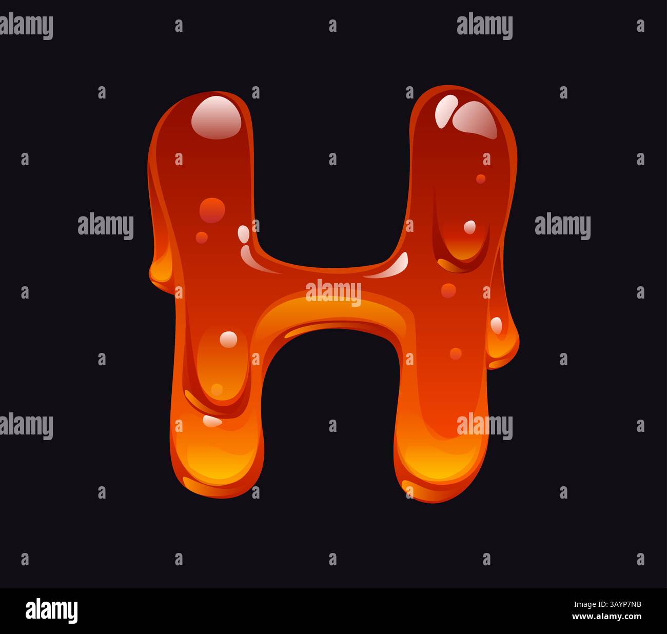 Liquid honey cartoon font letter H. Tasty caramel English alphabet typeset sign, yellow candy ...