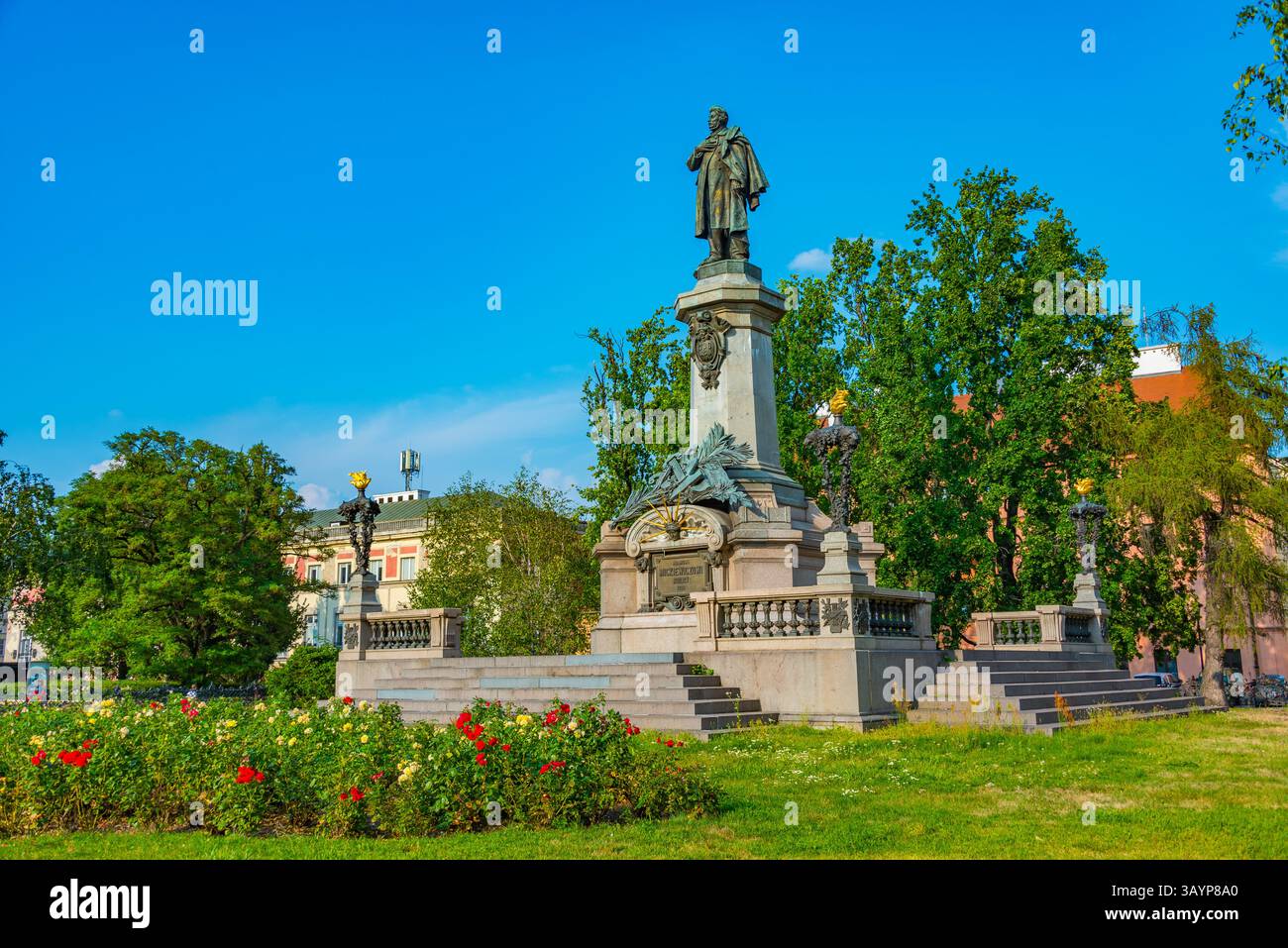 Warsaw, Poland, August 25, 2024: Statue and monument of Adam Mickiewicz ...
