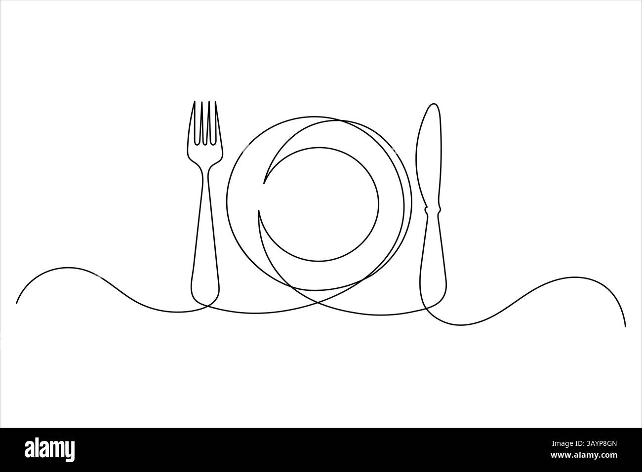 Fork and Knife one line drawing of continuous line vector illustration ...