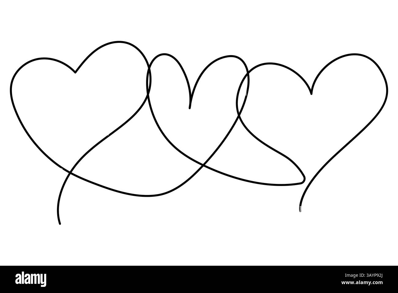 Continues One line drawing of Inter twined hearts in a single ...