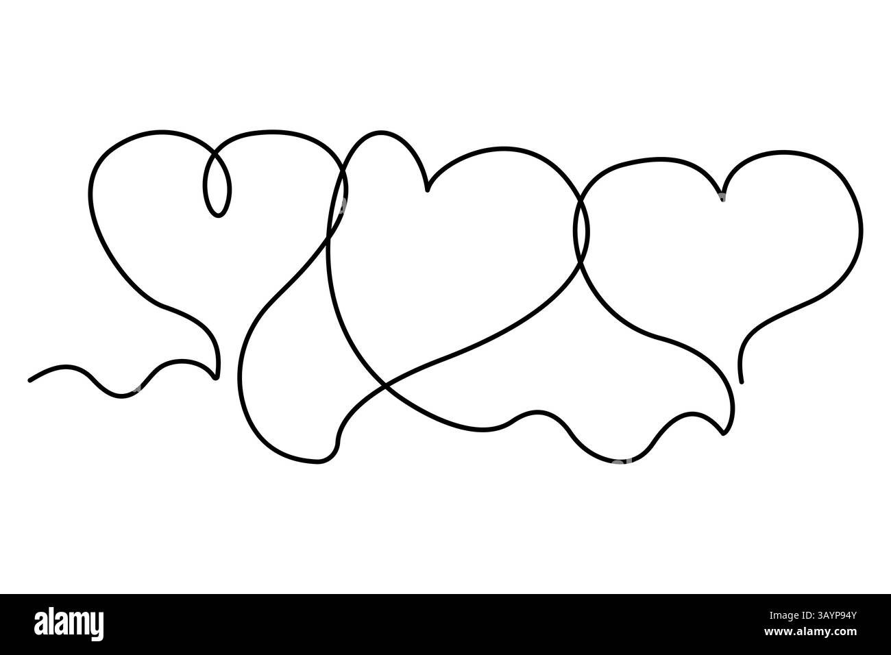 Continues One line drawing of Inter twined hearts in a single ...