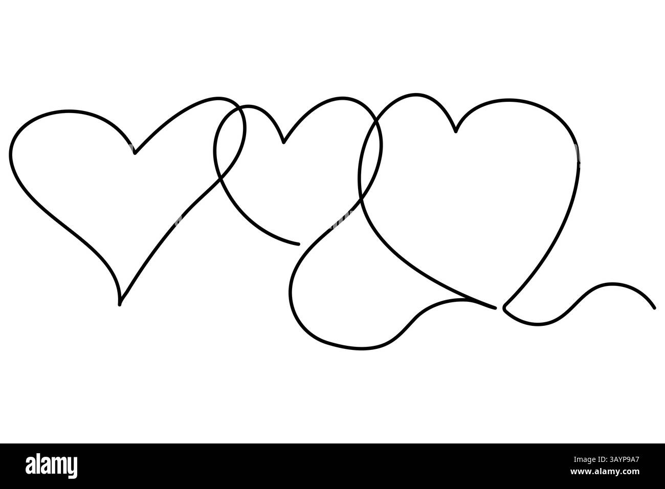 Continues One line drawing of Inter twined hearts in a single ...