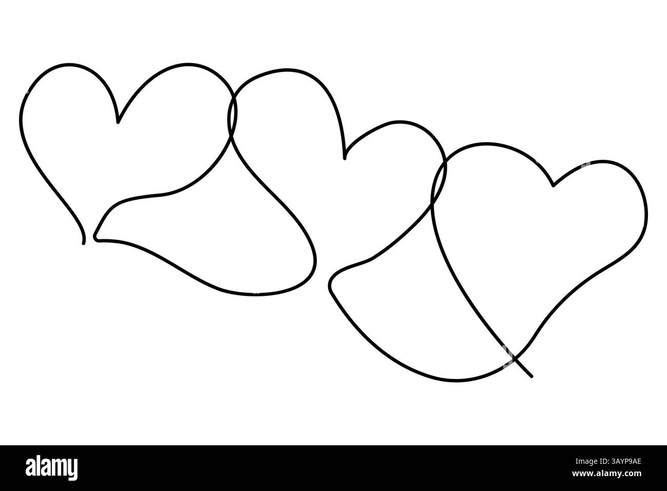 Continues One line drawing of Inter twined hearts in a single ...