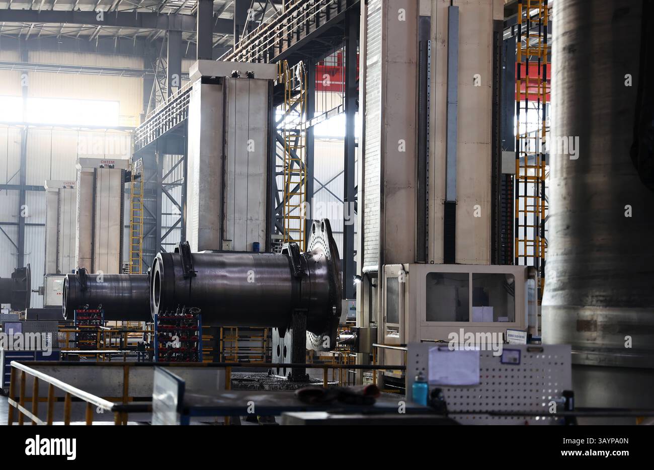 Manufacturing of Wind Turbine Main Shafts in Industrial Workshop Stock ...