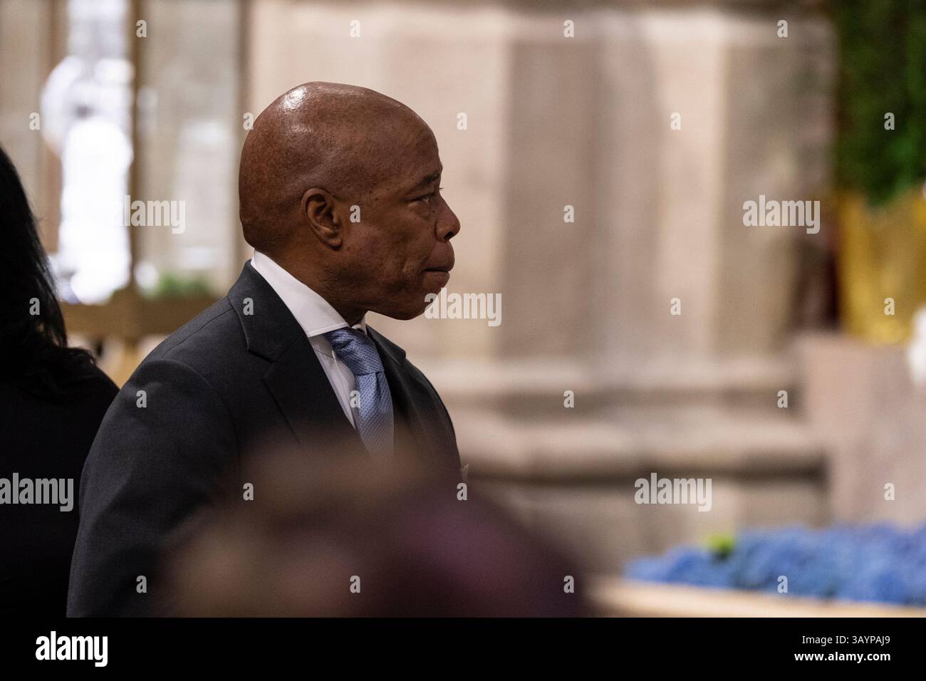 USA. 22nd Apr, 2025. Mayor Eric Adams attends Mass for the late Pope ...