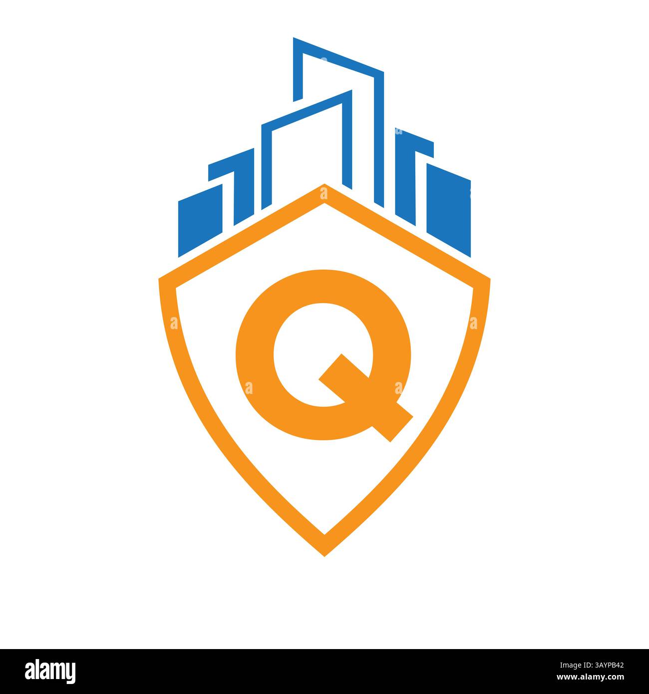 Real Estate Logo On Letter Q Concept With Building and Shield Symbol ...