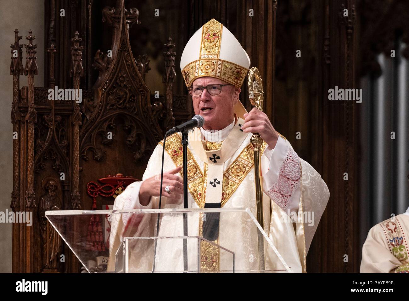 New York, NY, April 22, 2025: Cardinal Timothy Dolan leads Mass for the late Pope Francis at St ...