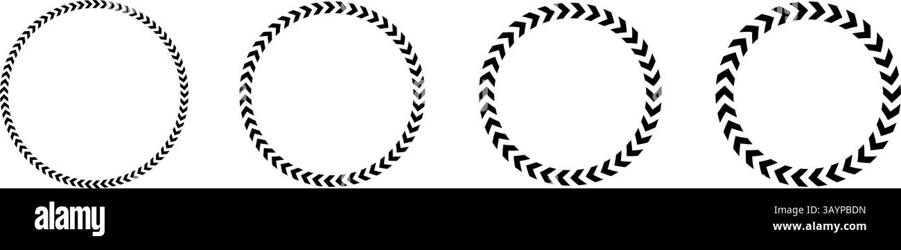 Chevron arrow circles set. Chevron shape round frame. Motion direction ...