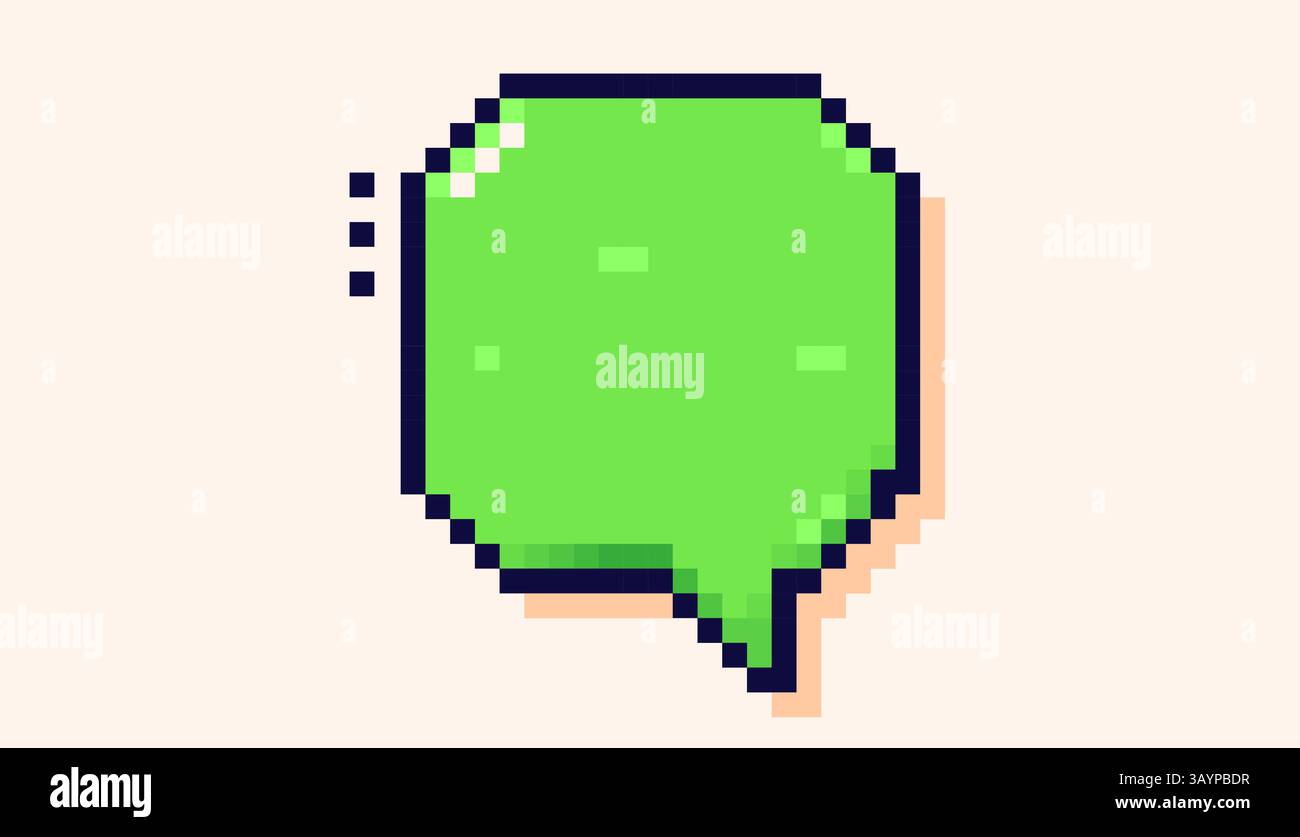 Speech bubble with color green background drawn in 8 bit pixel art ...
