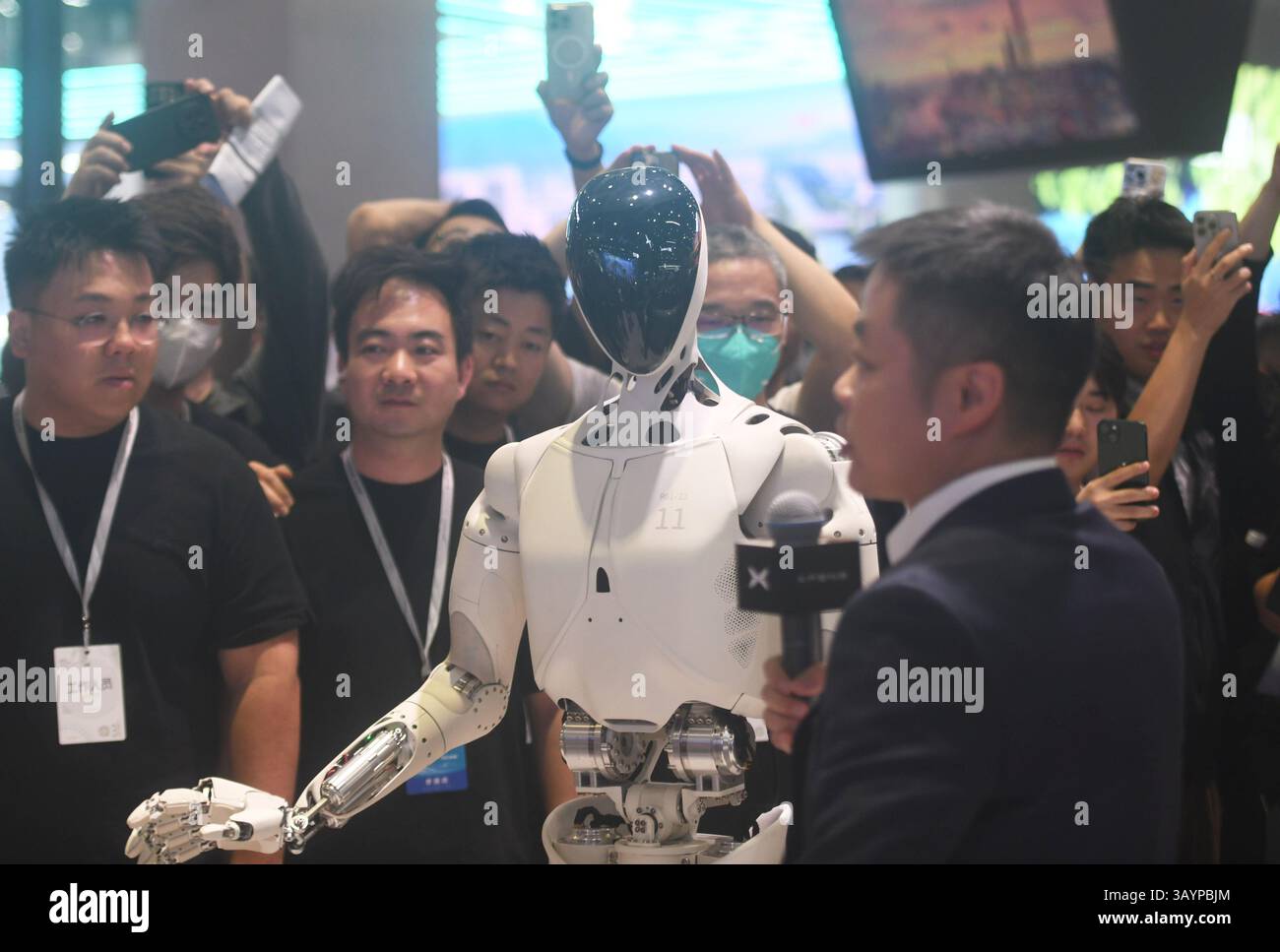 SHANGHAI, CHINA - APRIL 23, 2025 - Visitors visited XPeng's AI humanoid ...