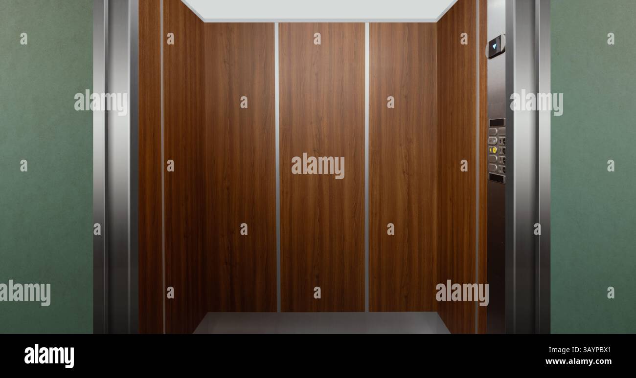 Vintage style empty lift cabin interior with wooden panels Stock Photo ...