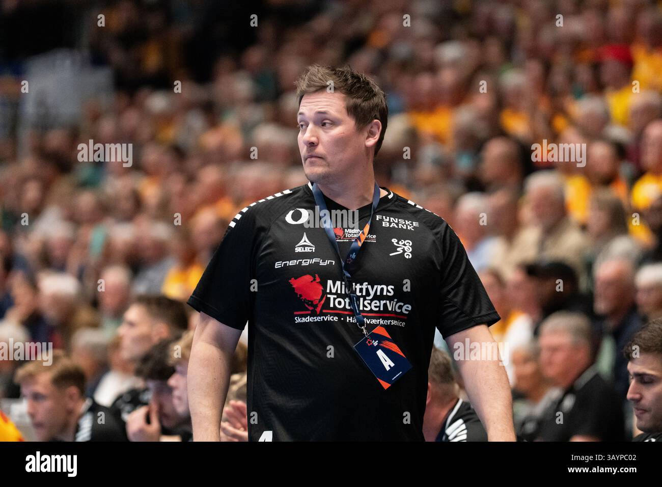 Svendborg, Denmark. 22nd Apr, 2025. Head coach Kasper Christensen of GOG seen during the EHF ...
