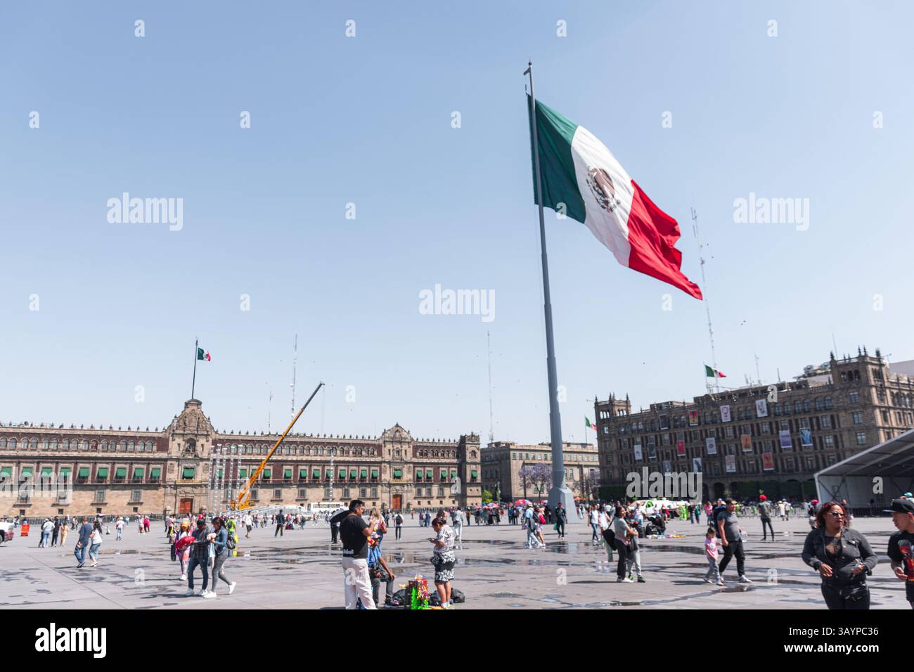 Mexico City, DF, Mexico: Mexican flag waving at El Zocalo in CDMX ...