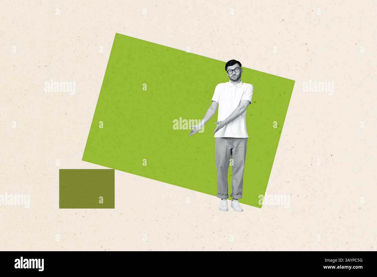 Collage poster of people demonstrate big square space on pastel green ...