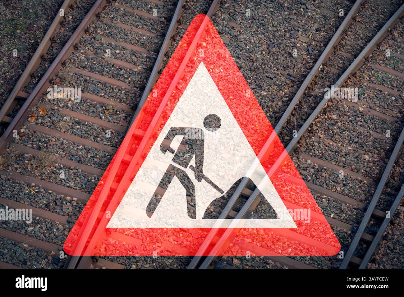 Construction site sign over railway tracks - outdated rail network ...