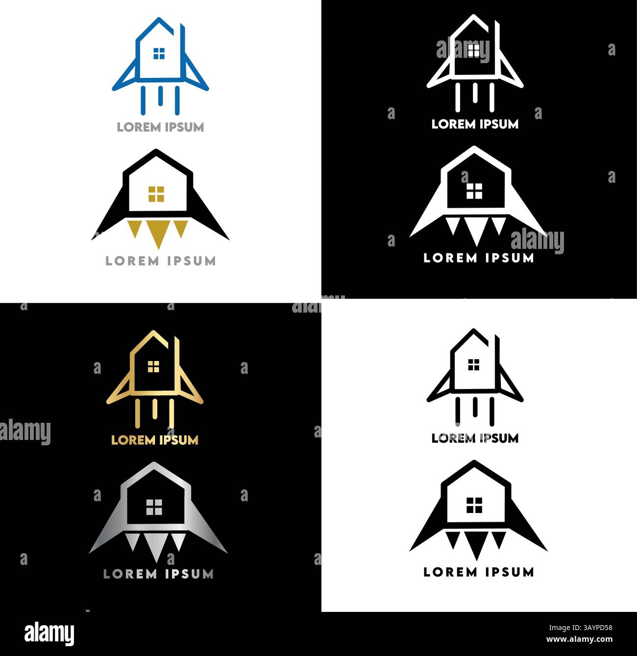 two flying houses like missiles . logo design set. vector illustration ...