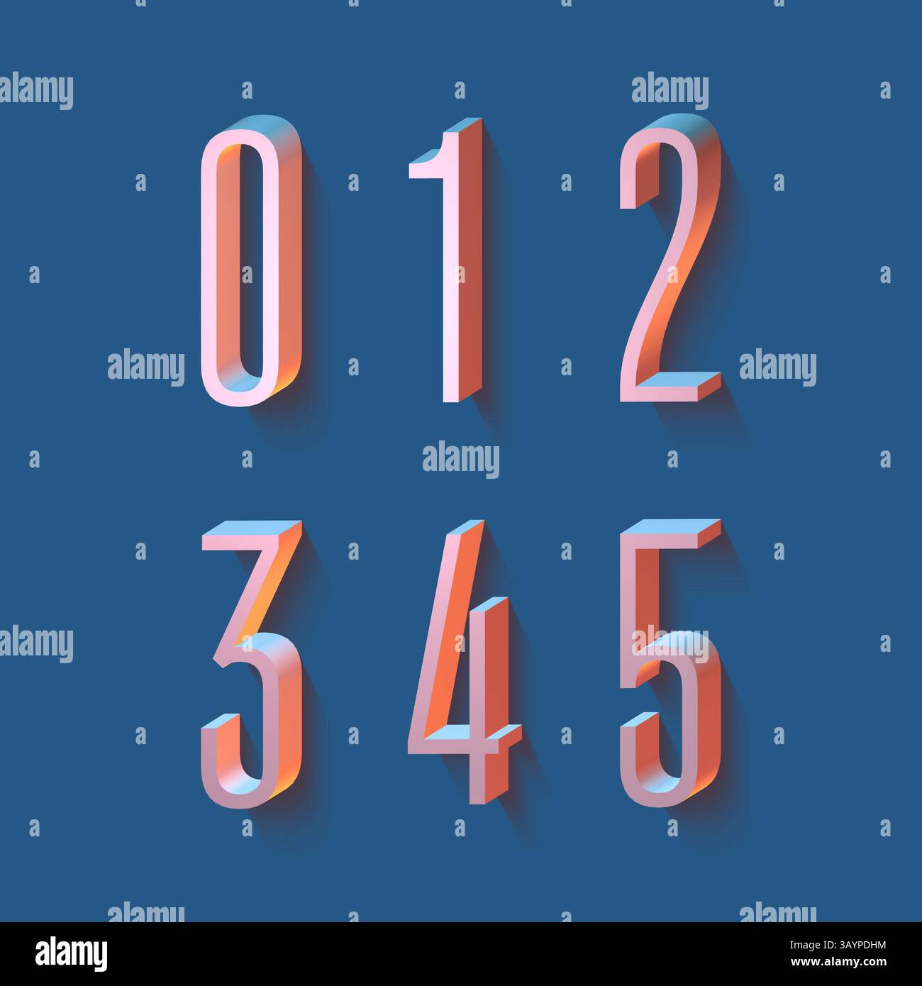 set of 3d pink numbers on blue background, 3d illustration, condensed ...