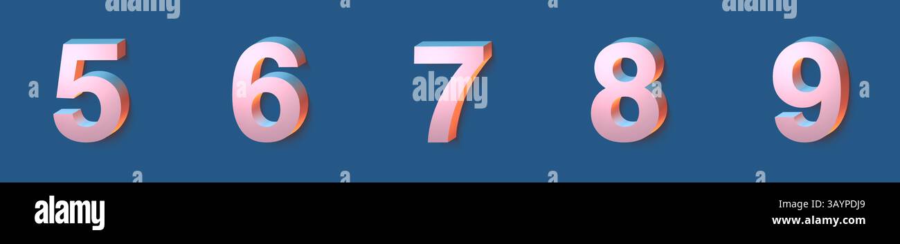set of 3d pink numbers on blue background, 3d illustration, bold font ...