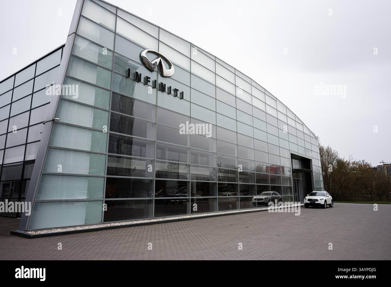 Khmelnytskyi, Ukraine - April 16, 2025: Infinity car showroom with modern architecture near a ...