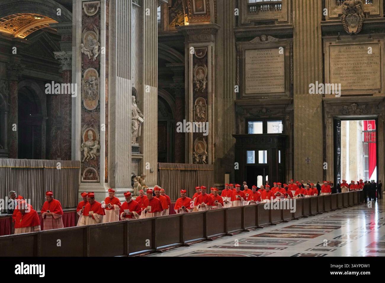 Cardinals in the procession with the body of Pope Francis, who will lie ...