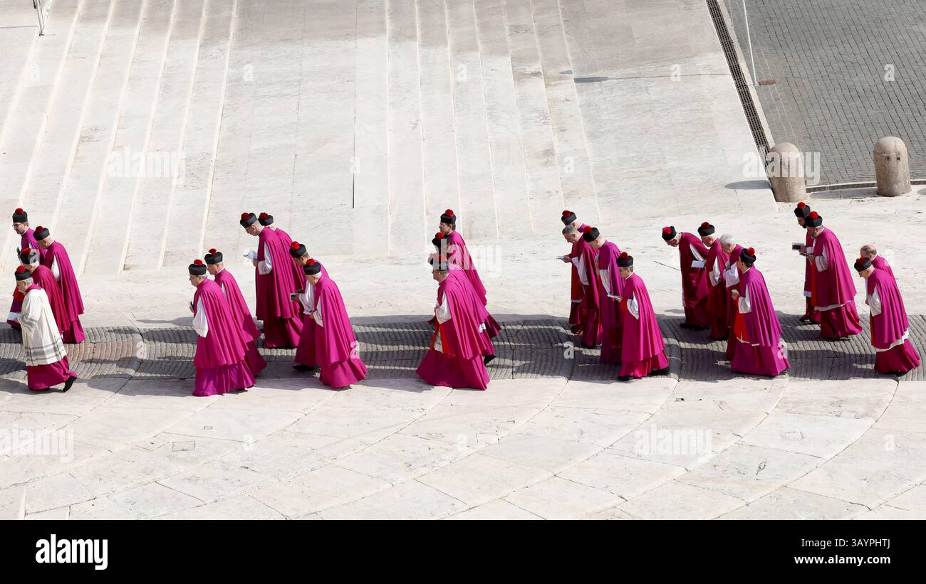 Vatican. 23rd Apr, 2025. Priests take part in the ceremony for the ...