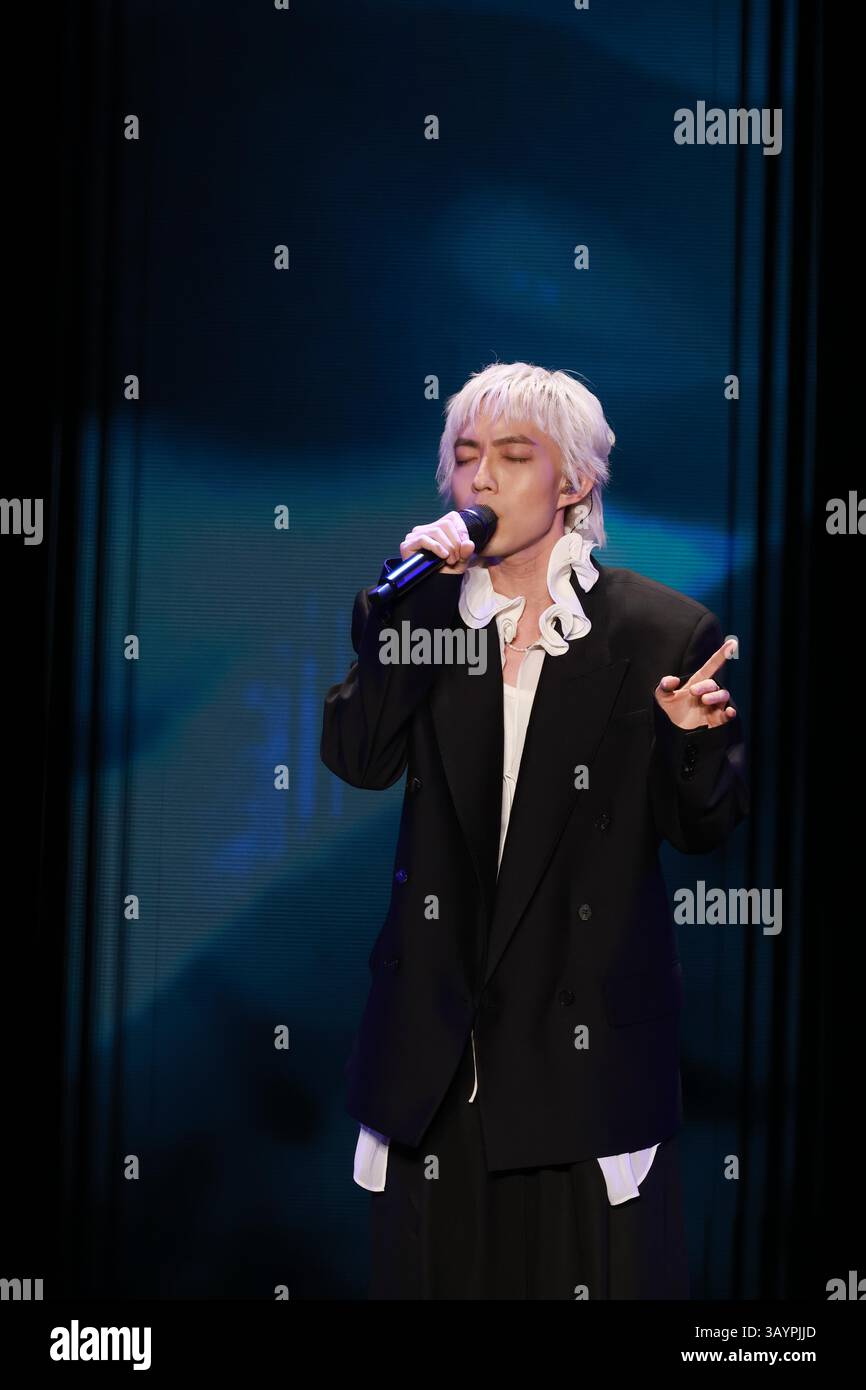 Taiwanese singer Yoga Lin sings at a music festival in Chengdu City ...