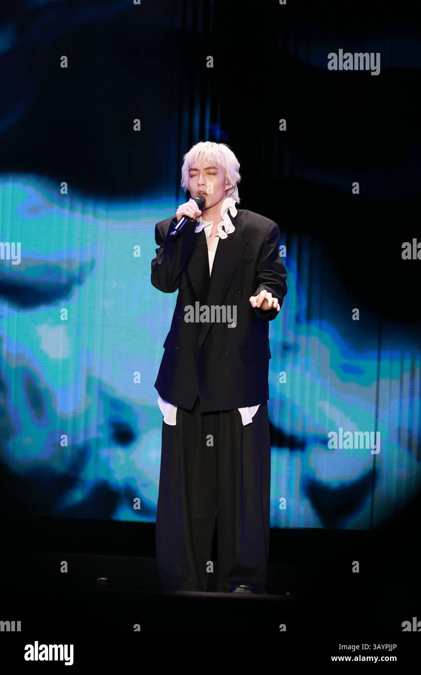 Taiwanese singer Yoga Lin sings at a music festival in Chengdu City ...