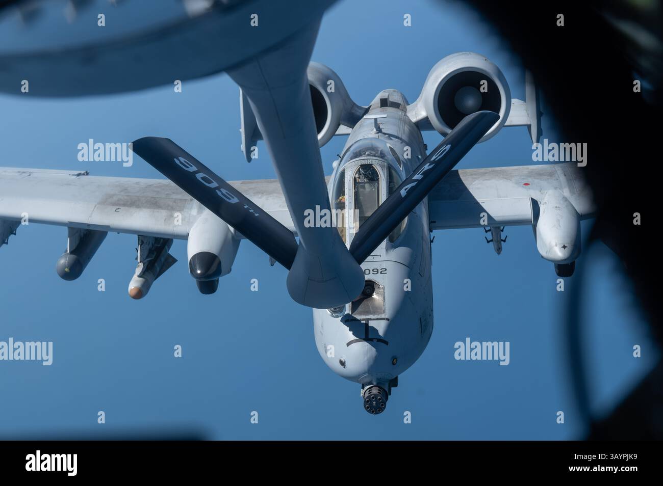 A U.S. Air Force A-10 Thunderbolt II assigned to the 25th Fighter Squadron approaches a KC-135 ...