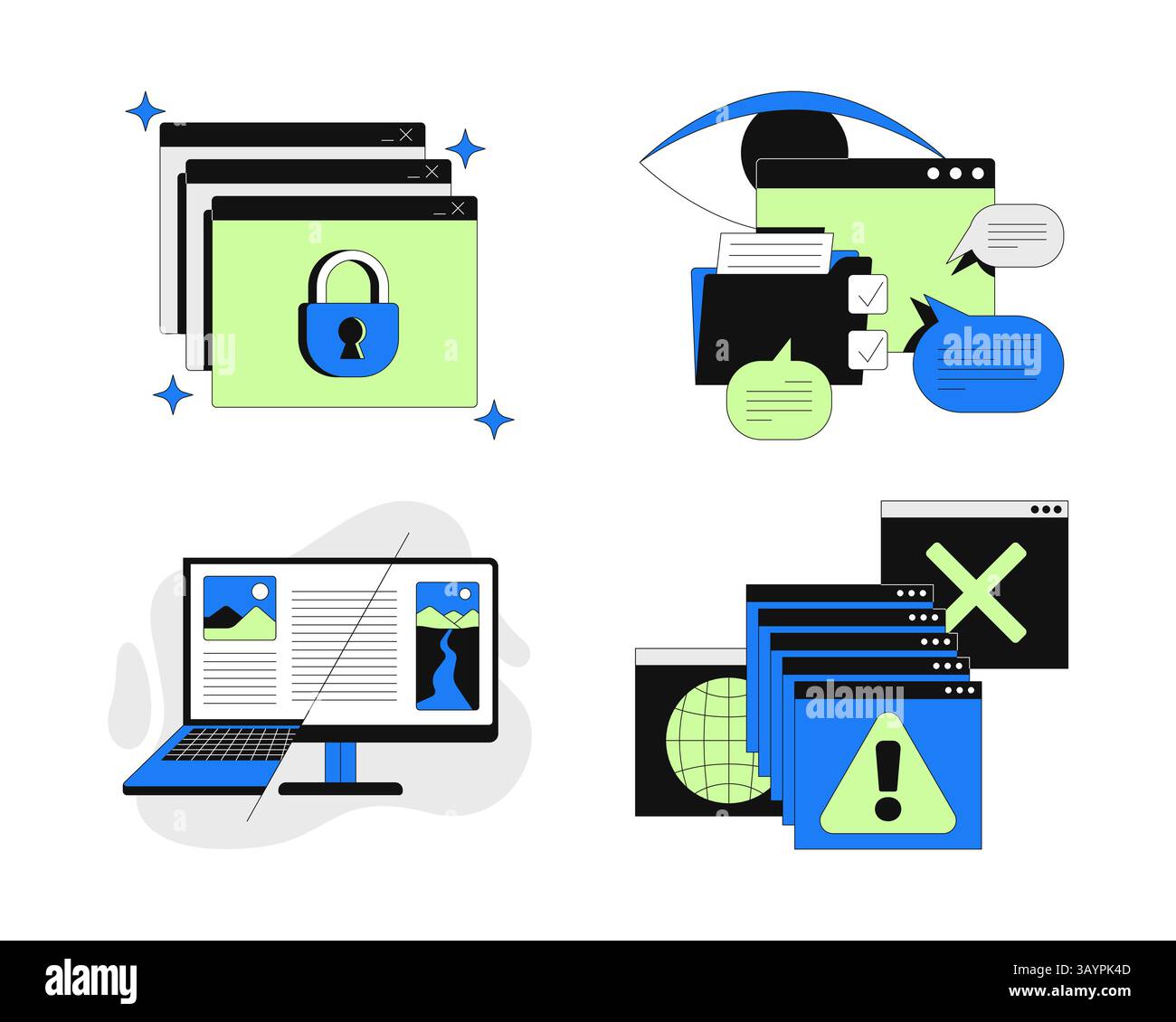 Privacy, content management, system errors 2D onboarding ui illustrations set Stock Vector Image ...
