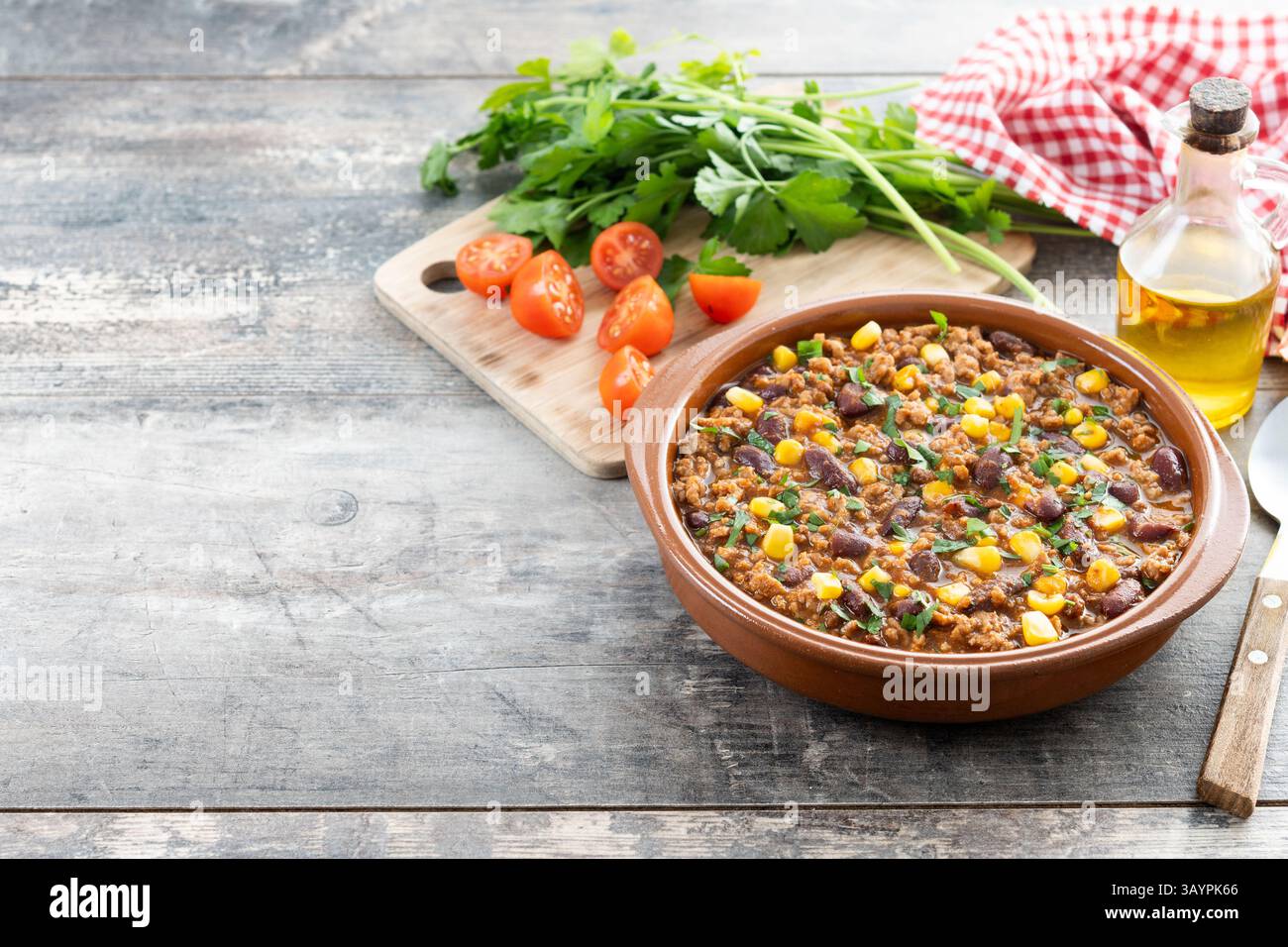 Traditional Mexican Chili con carne. Minced meat and vegetables stew in ...