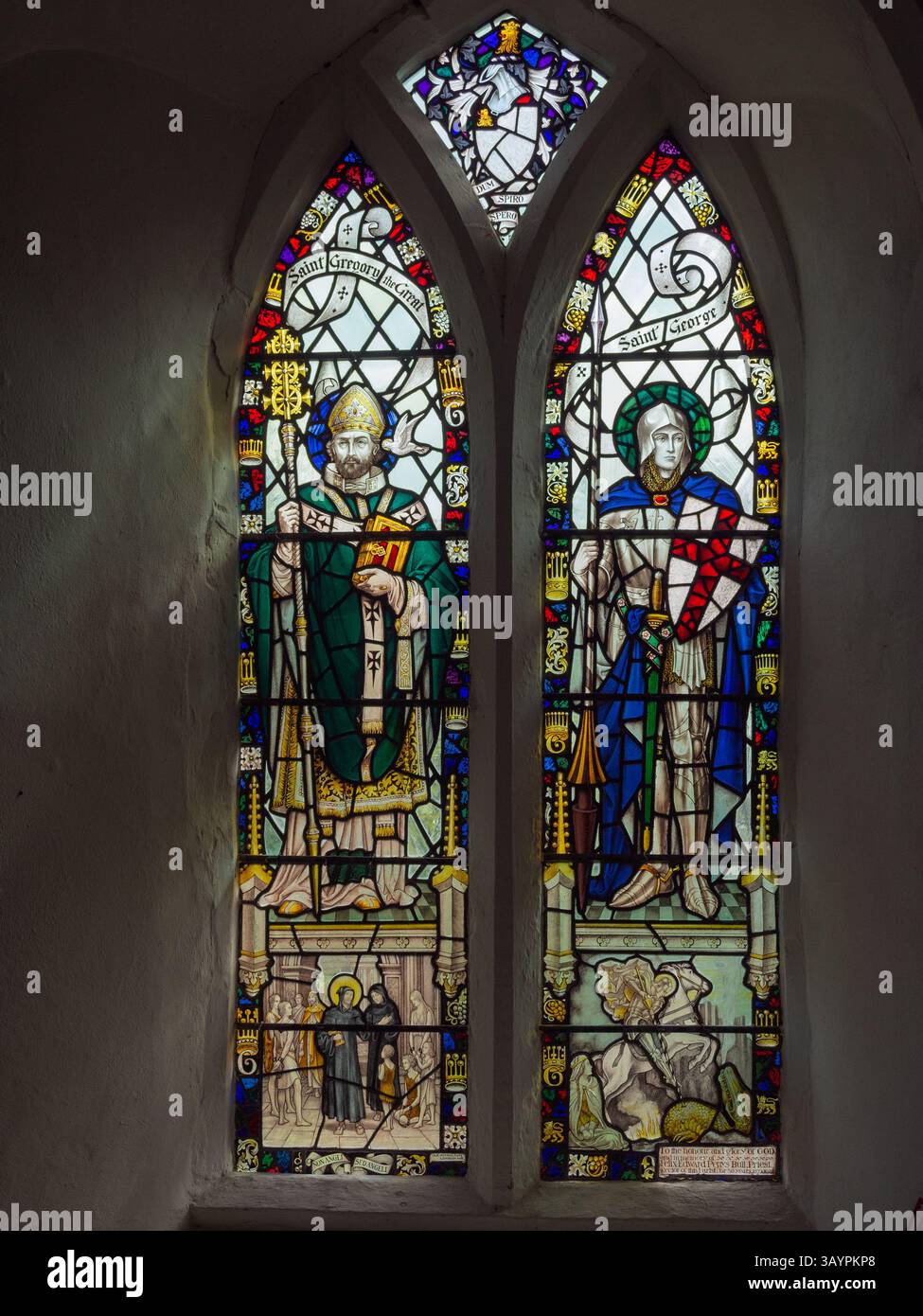 Stained glass window in the interior of the church of St Gregory and St ...