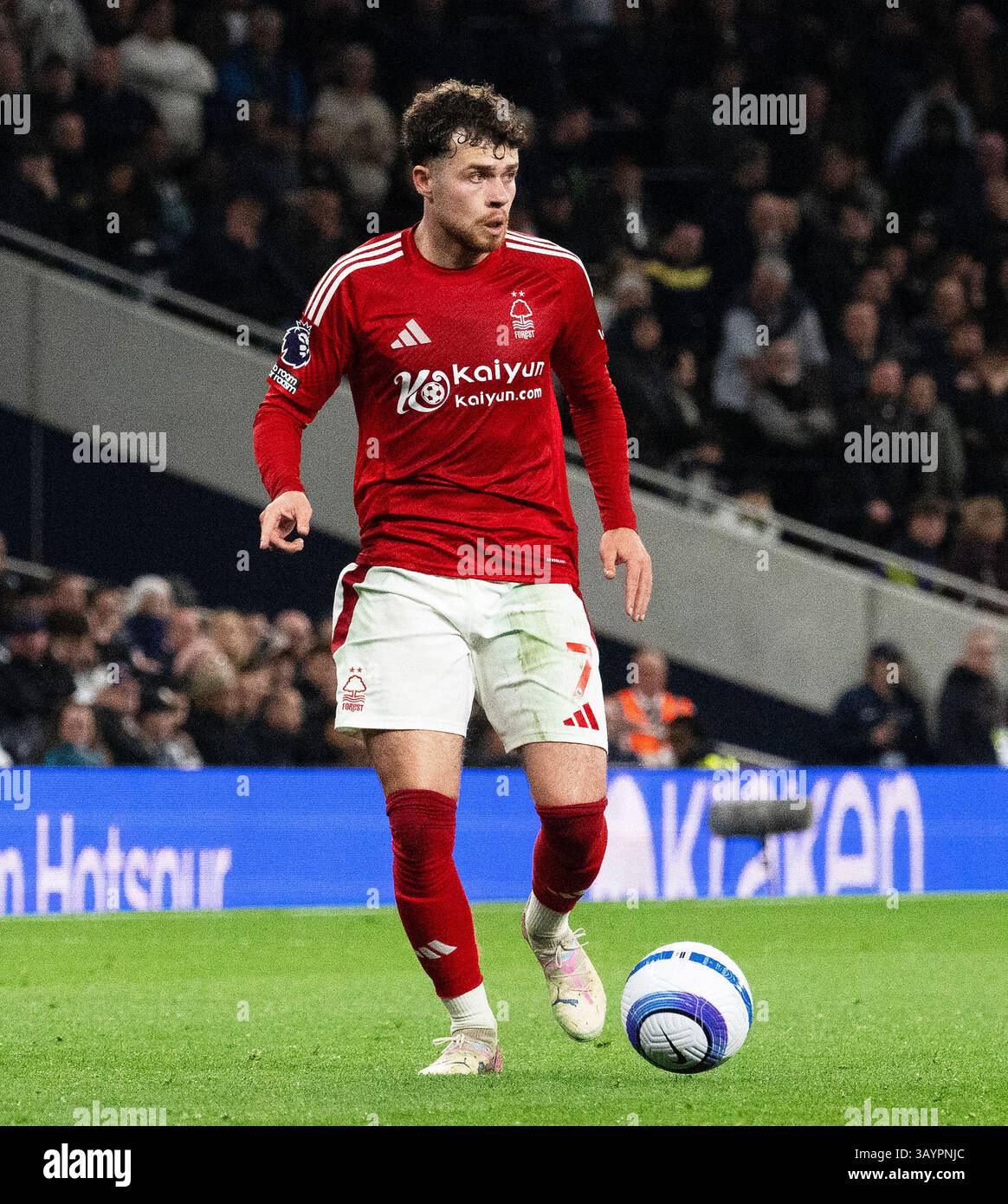 London, UK. 21st Apr, 2025. Neco Williams of Nottingham Forest in ...
