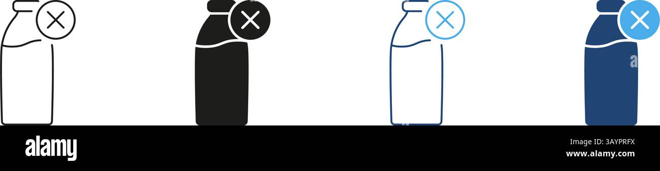 Prohibited Dairy Products Line and Silhouette Icon Set. Cross Sign on ...