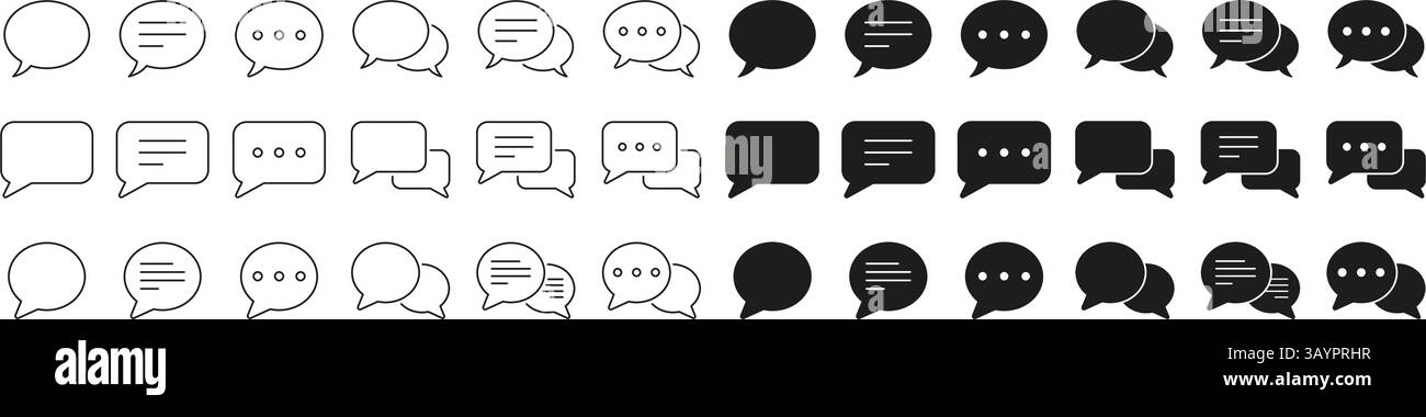 Chat and communication bubbles line and solid icon set. Speech and ...