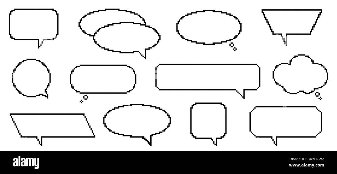 Pixel dialogue boxes. Retro video games elements, 8 bit graphic, speech ...