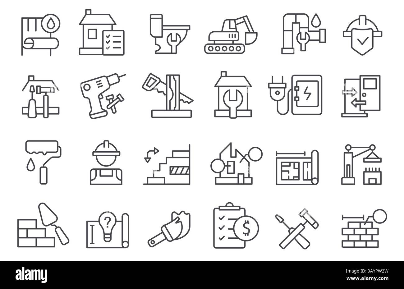 Renovation line icons. Safety work, real estate, contractor building ...