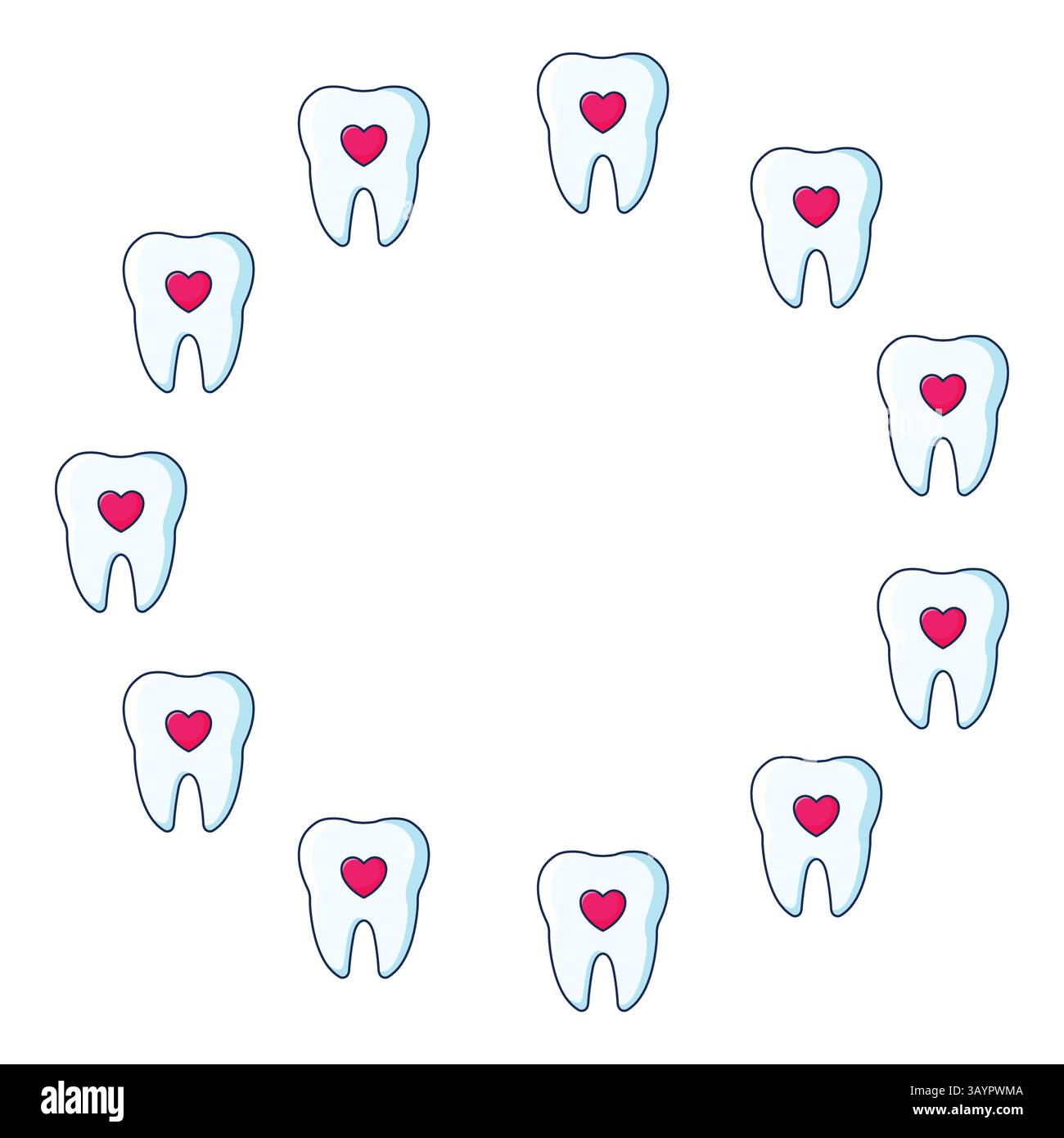 Round frame made of teeth. Pattern for dental clinic. Hand drawn ...