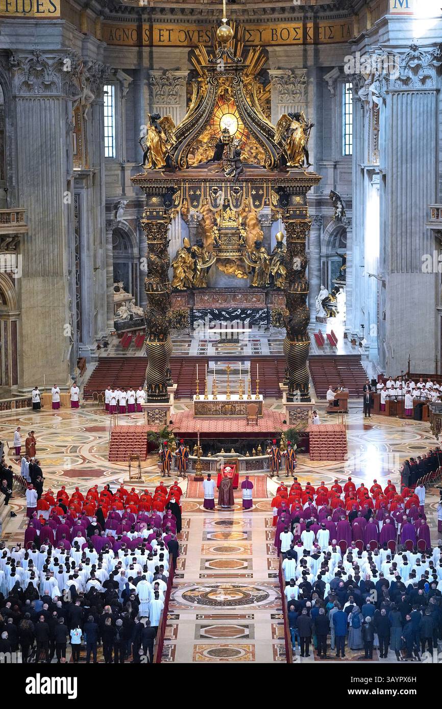 Arrival of the coffin of Pope Francis I at St. Peter's Basilica, April 23, 2025, in Vatican City ...